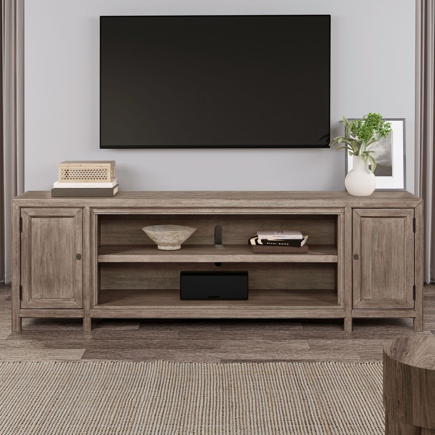 Fireplace TV Console - 82" Console With Fire FTS - Light Brown – Unger ...
